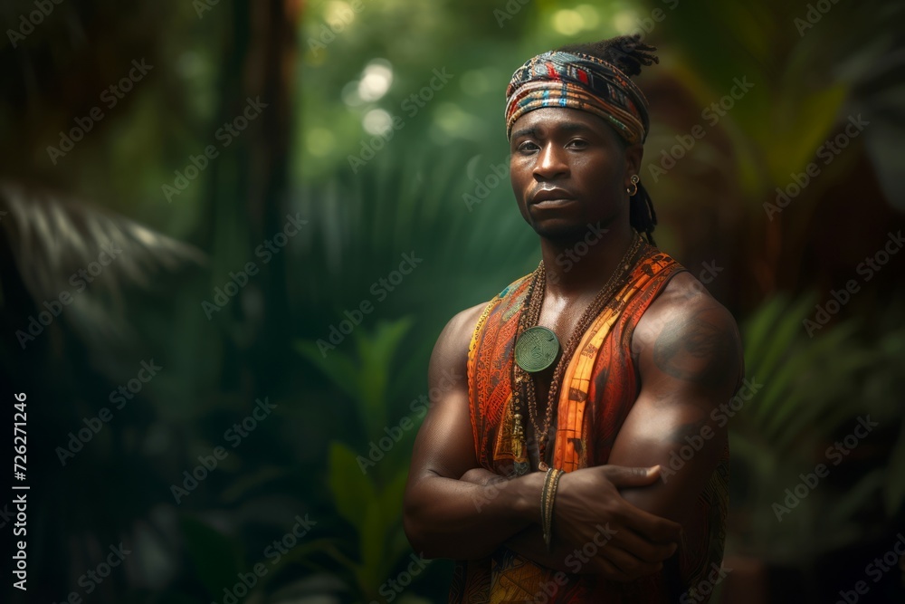 Maori man wearing traditional clothes. Native Polynesian male posing in ...