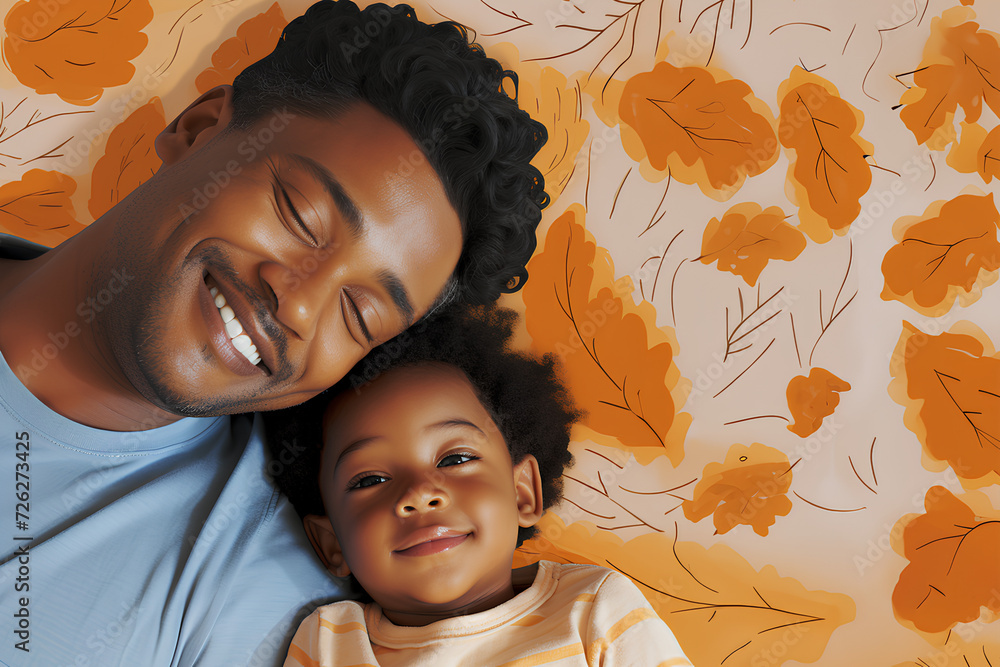 Heart-warm picture of father and son smiling happily. There is a copy ...
