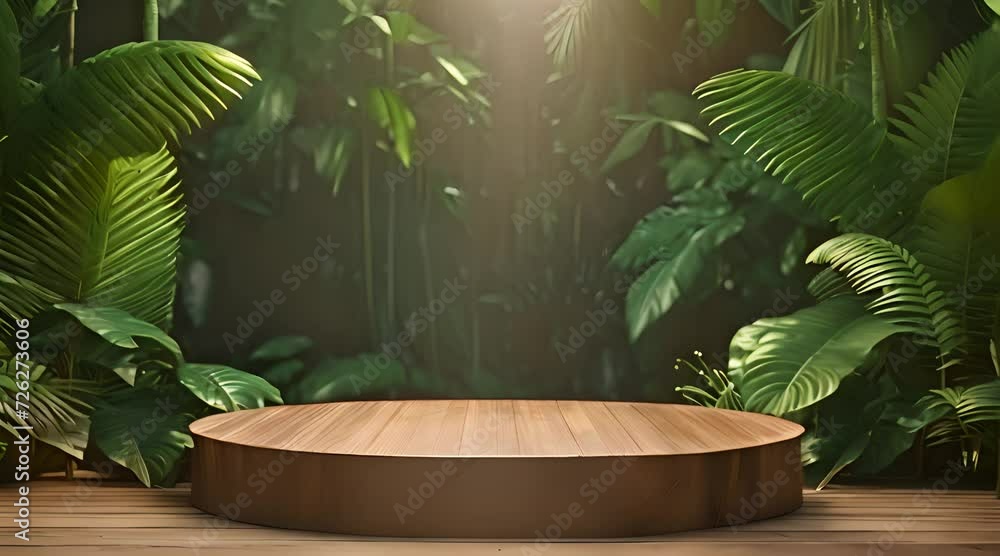Abstract animation of a wooden pedestal in the heart of the jungle ...
