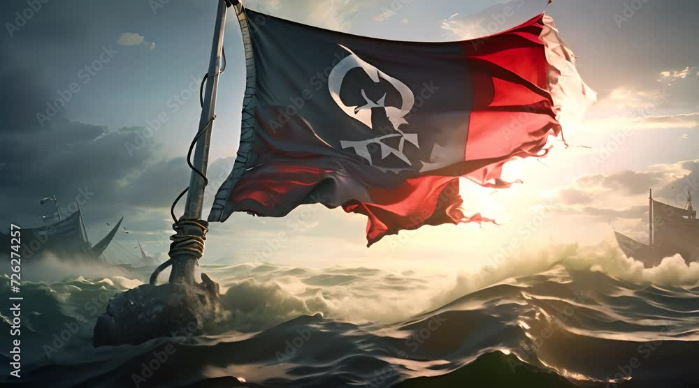 Abstract animation pirate ship flag. Dynamic, nautical adventure ...