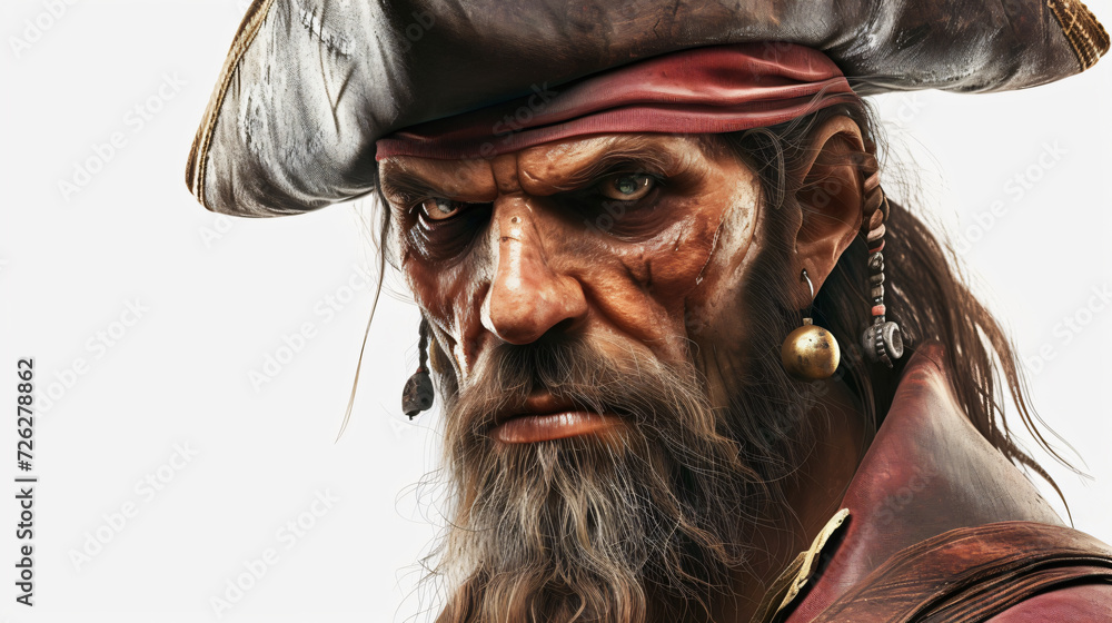 A striking and captivating 3D rendering of a fierce pirate, exuding ...