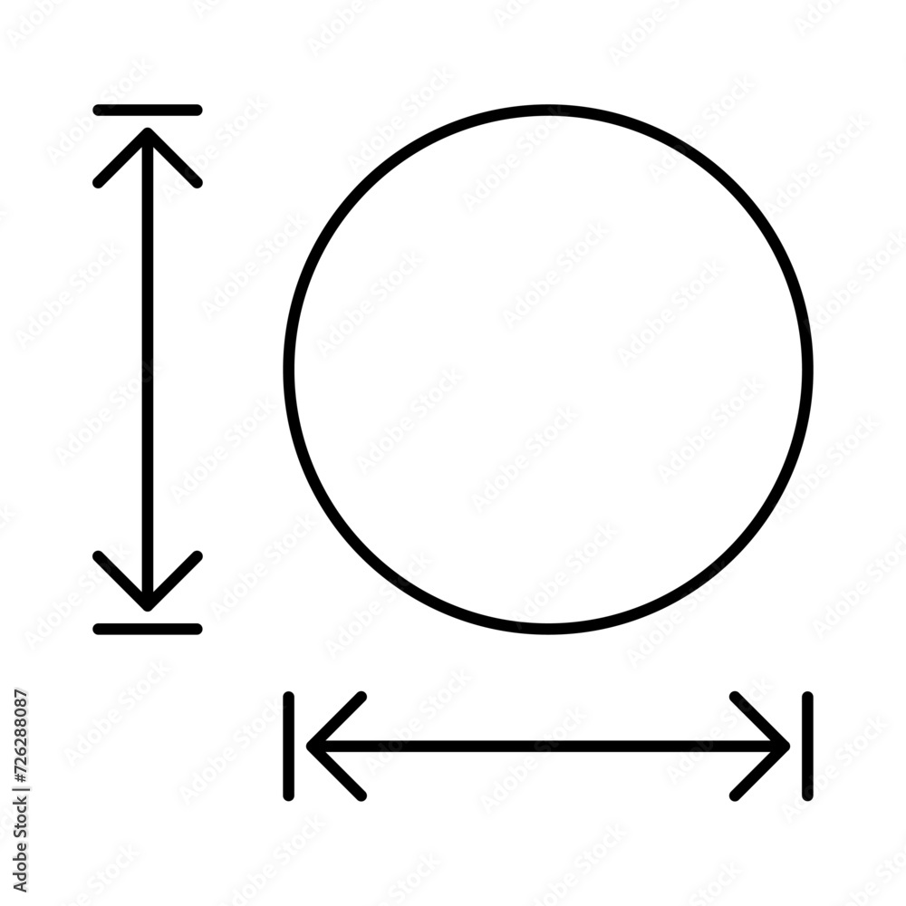 Height and width icon for circle area. Dimension signs. Vector ...