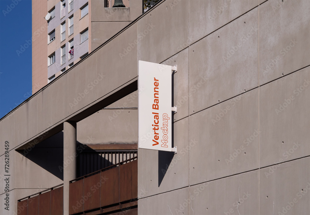 Mockup of customizable vertical sign on building exterior Stock ...