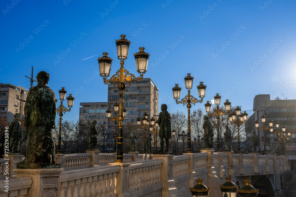 Skopje, North Macedonia - December 19, 2023: One of the most famous ...