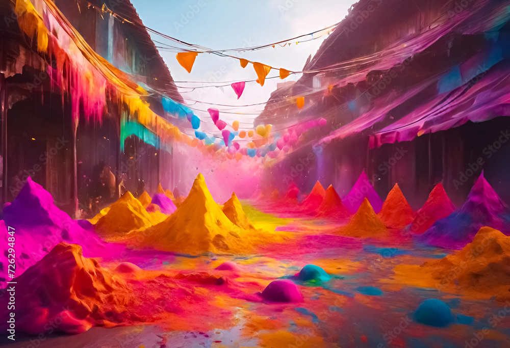 AI Generative illustration of a traditional Holi Festival of Colour ...