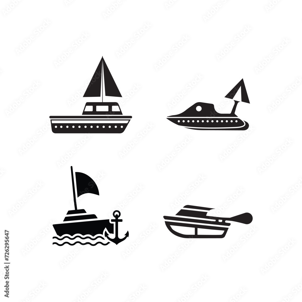 vector cruise ships and boats. barge, shipping and fishing boat signs ...