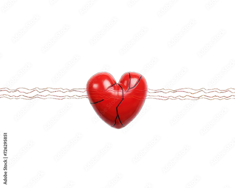 Electrocardiogram ECG or EKG isolated on white background. Broken Red ...