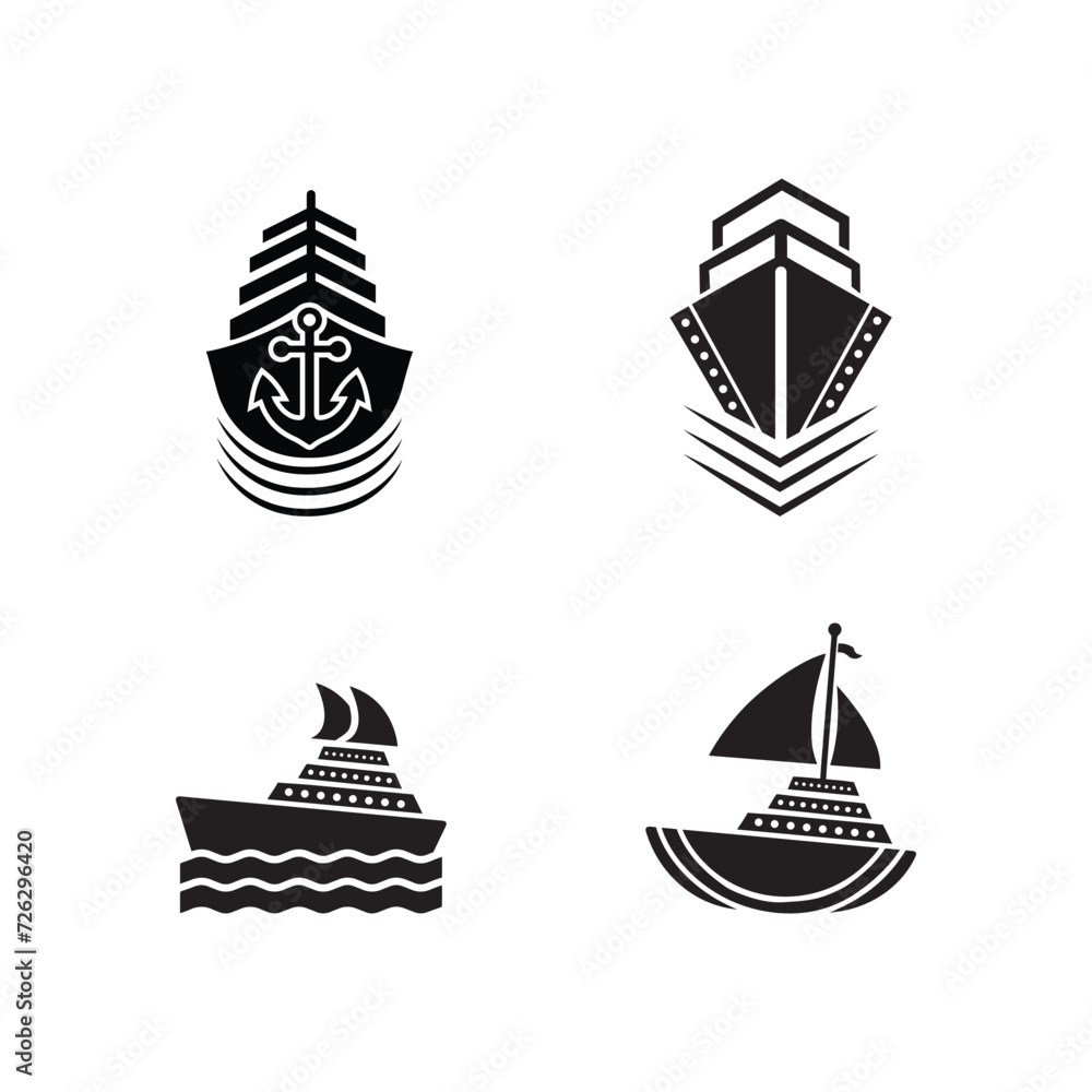 vector cruise ships and boats. barge, shipping and fishing boat signs ...