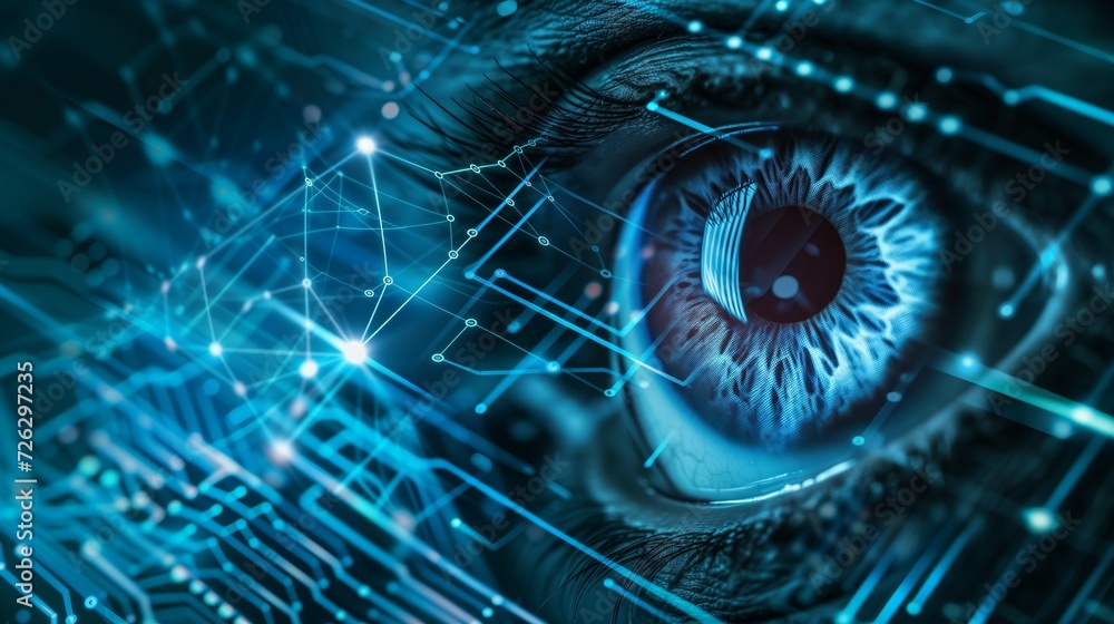 Surveillance camera transformed into a digital eye overseeing a network ...