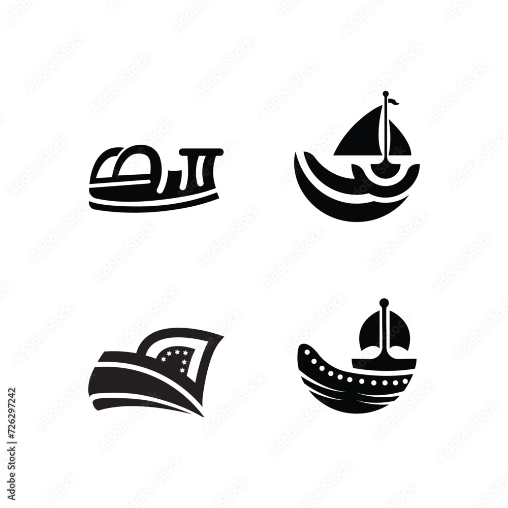 vector cruise ships and boats. barge, shipping and fishing boat signs ...