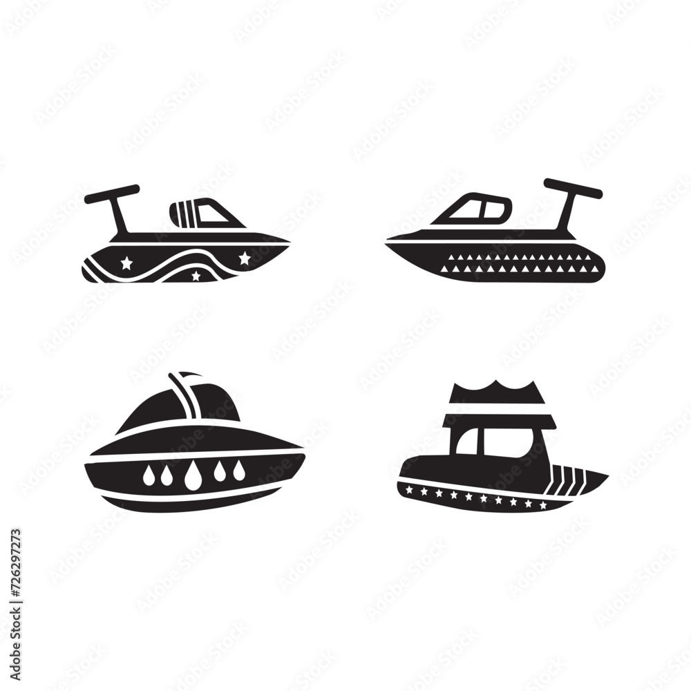 vector cruise ships and boats. barge, shipping and fishing boat signs ...