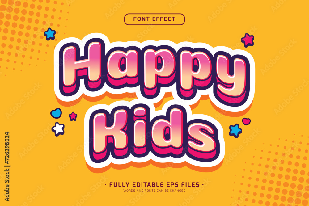 editable vector 3d text effect happy kids font design Stock Vector ...