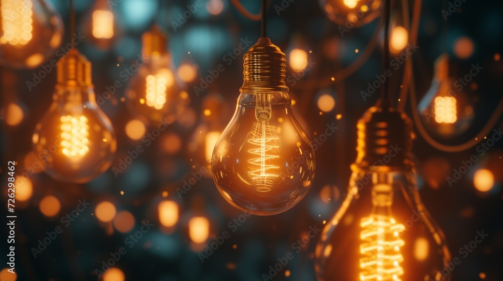 Light Bulb Network, Connected light bulbs illuminate a dark space ...