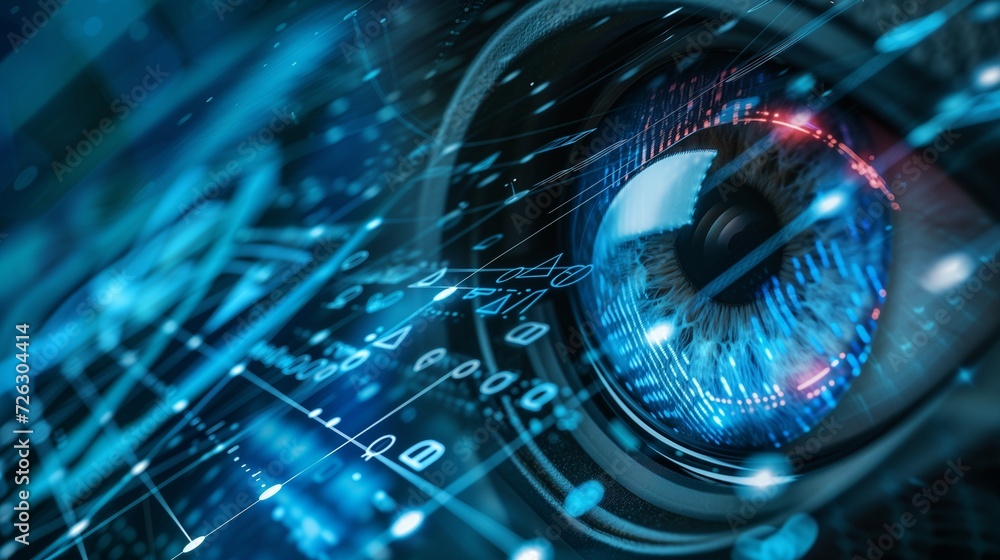 Surveillance camera transformed into a digital eye overseeing a network ...