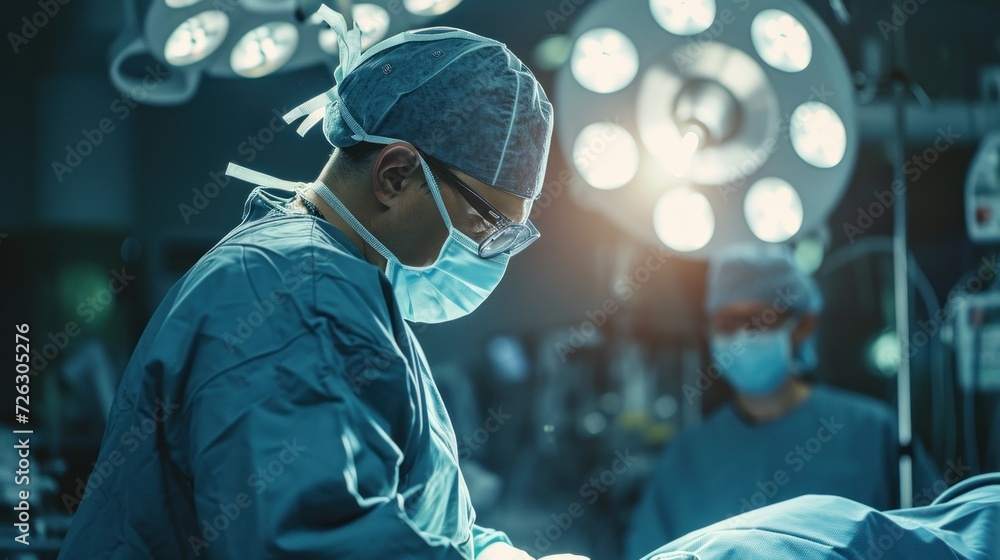 Surgeon or doctor in blue uniform did surgery in surgical hospital with ...