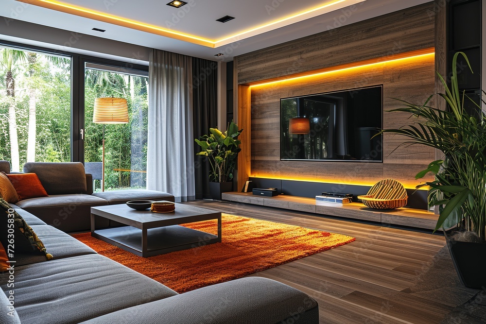 Simple modern home interior with dark walls in living room, latest ...