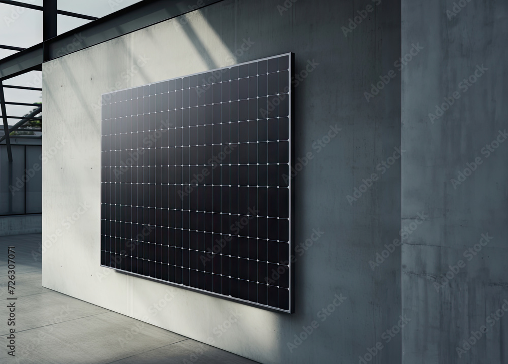 building with exposed concrete wall and photovoltaic solar panel at the ...