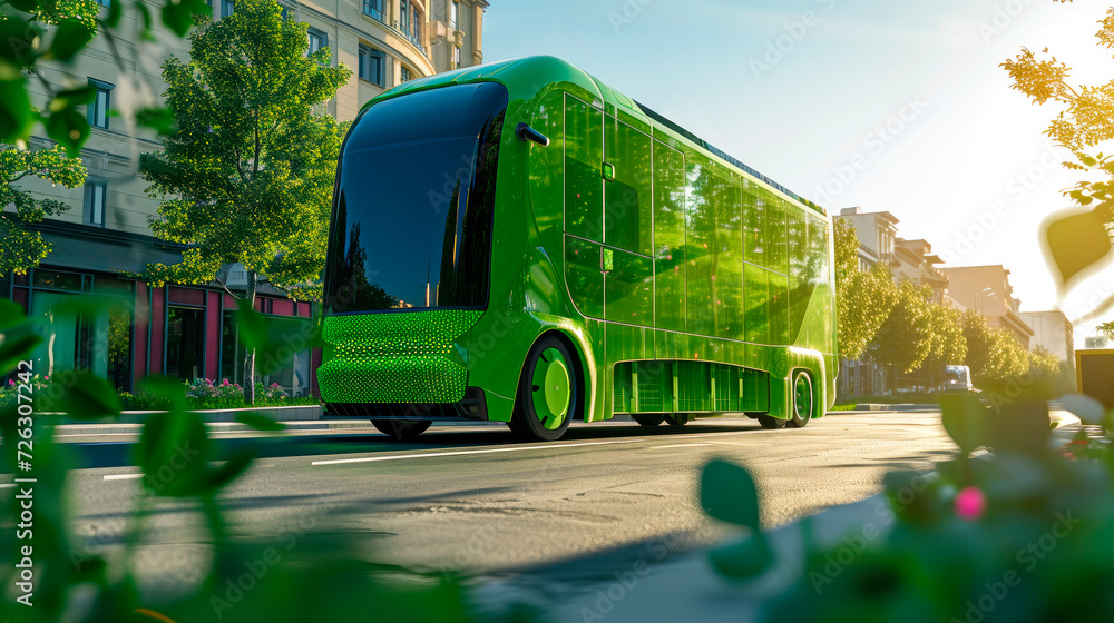 Autonomous eco-friendly shuttle bus self driving across city road ...