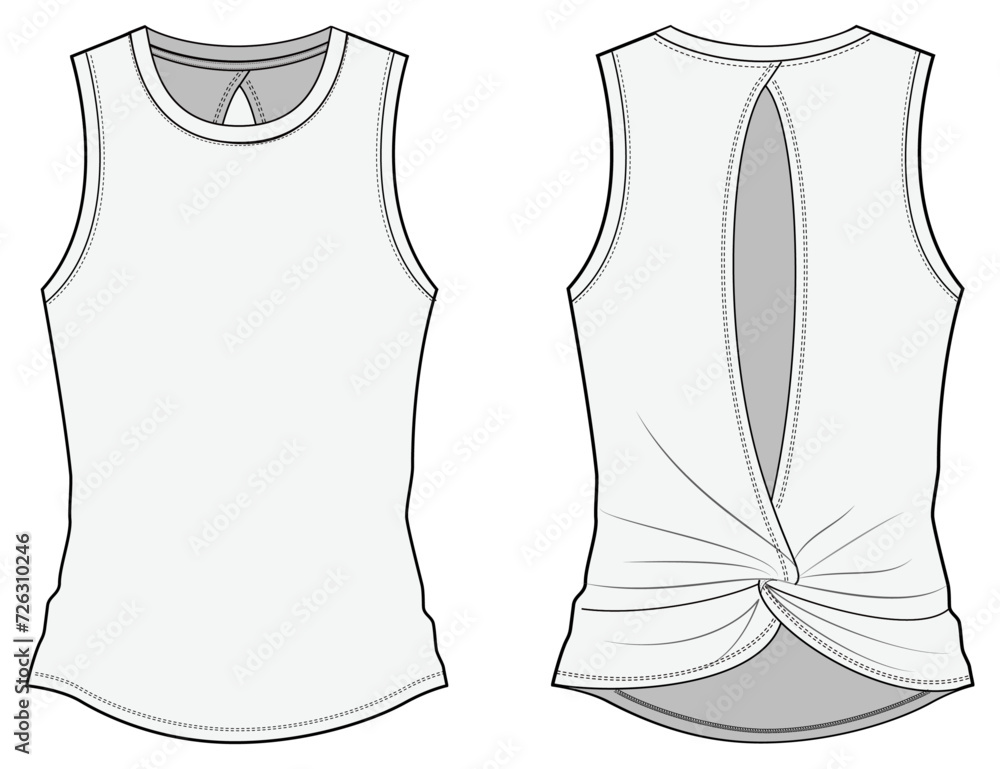 Illustration of active Vest, Fashion Flat Sketch Vector, CAD, Technical ...