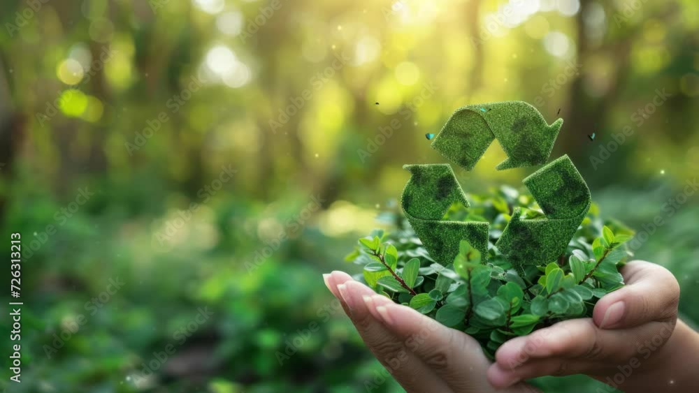 Recycle symbol made of leafy greenery. Conceptual recycling ...