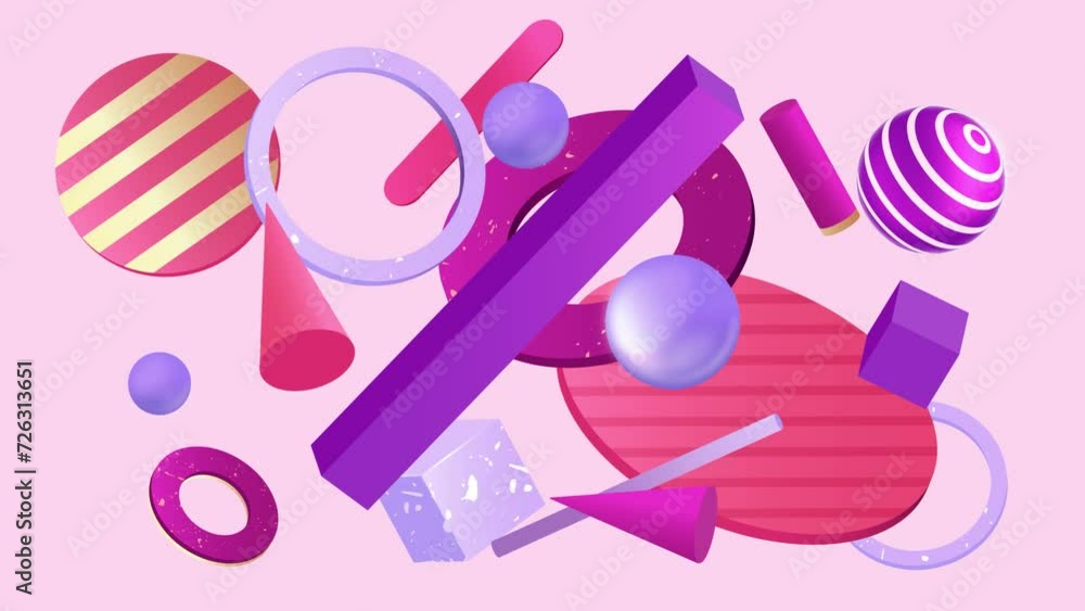 Abstract Moving Elements. An animated video with many 3D shapes moving ...