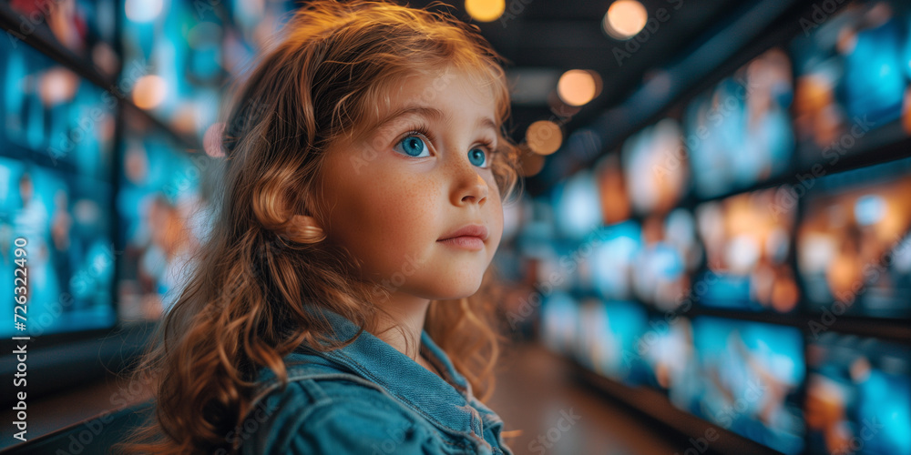 Child with TV screens, brain addicted to social media, manipulation and ...