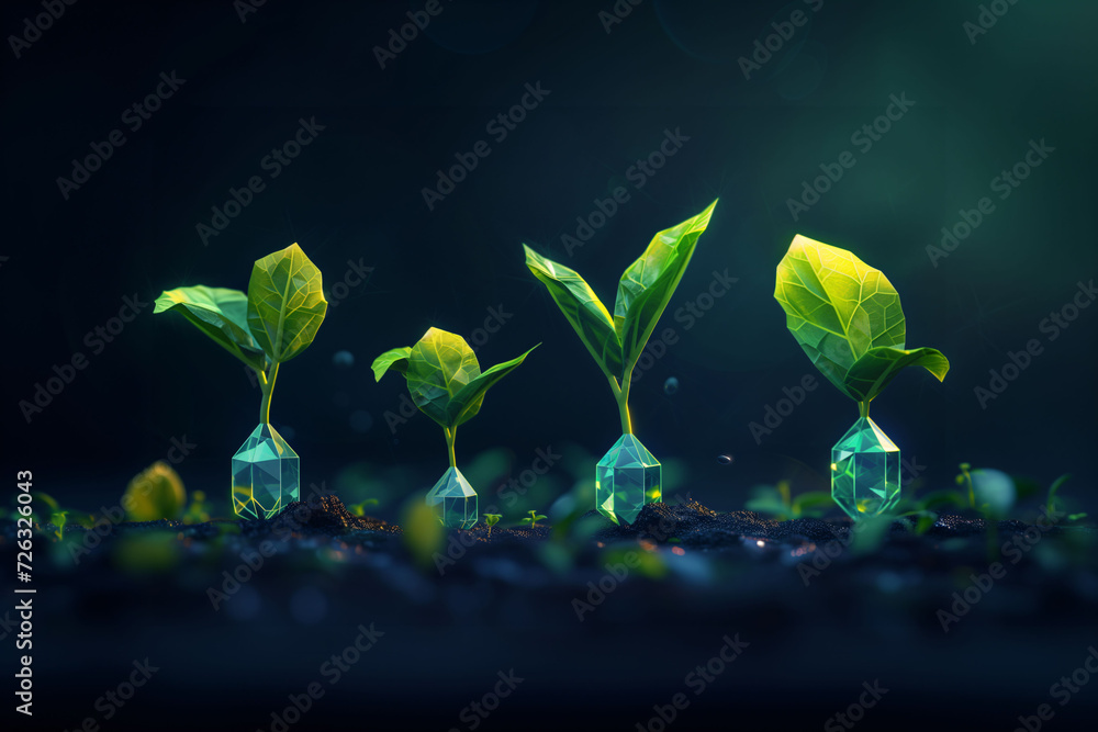 Plants with geometric leaves grow within polyhedron glass terrariums ...