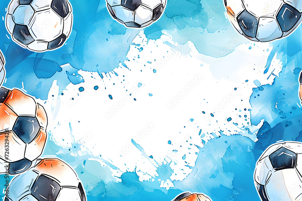 Cute cartoon football frame border on background in watercolor style ...