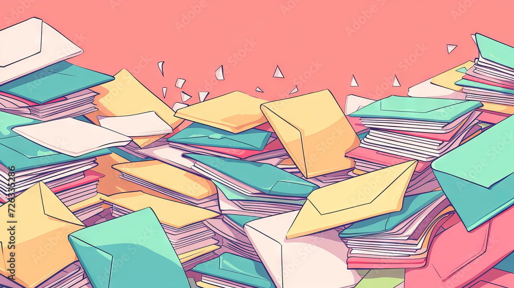 Huge overflow of mail envelopes tax related document stacked in a messy ...