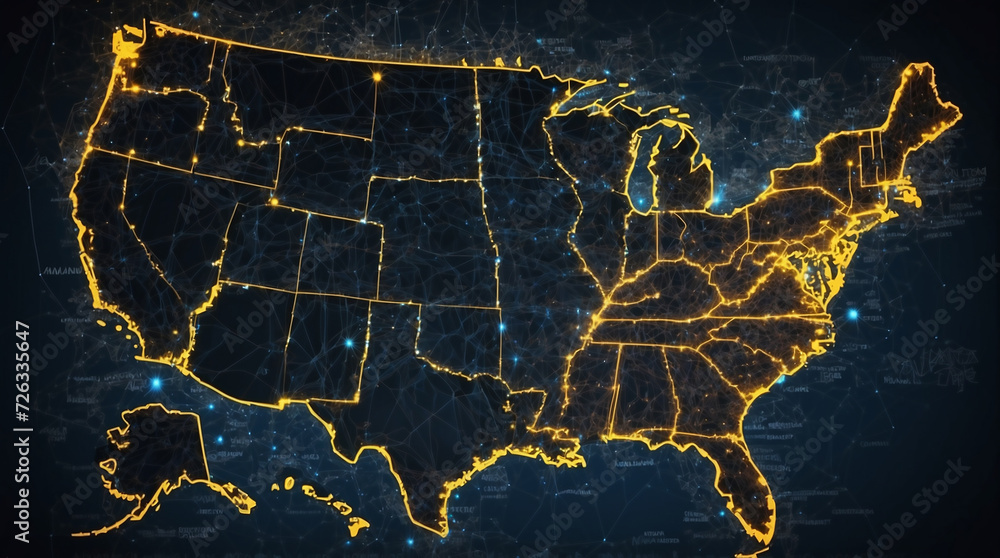 USA Map digital technology concept, background. Stock Illustration ...