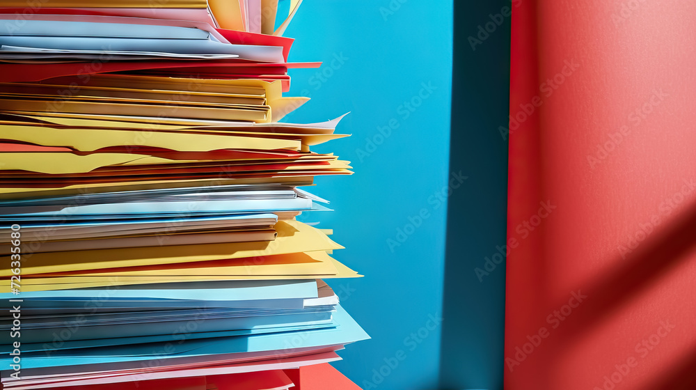 Huge stack of well worn file folders, manilla envelopes, and papers ...