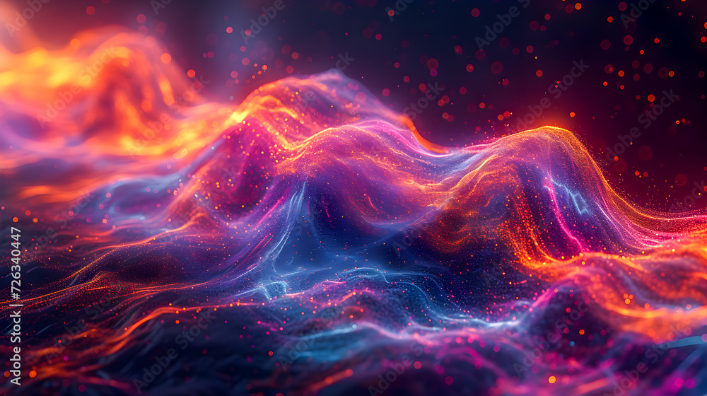 Dynamic waves of an abstract neural network with a fusion of vivid colors, representing digital ...