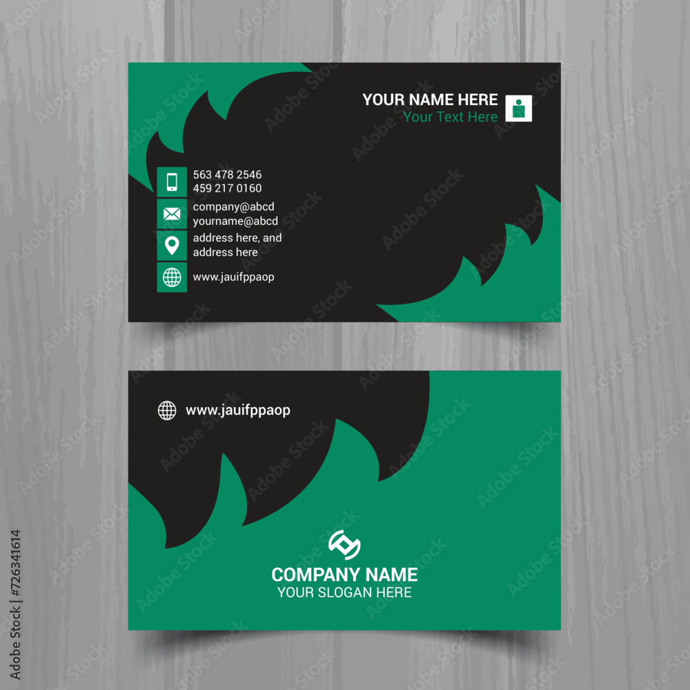 Horizontal Green and deep grey color business card vector template ...