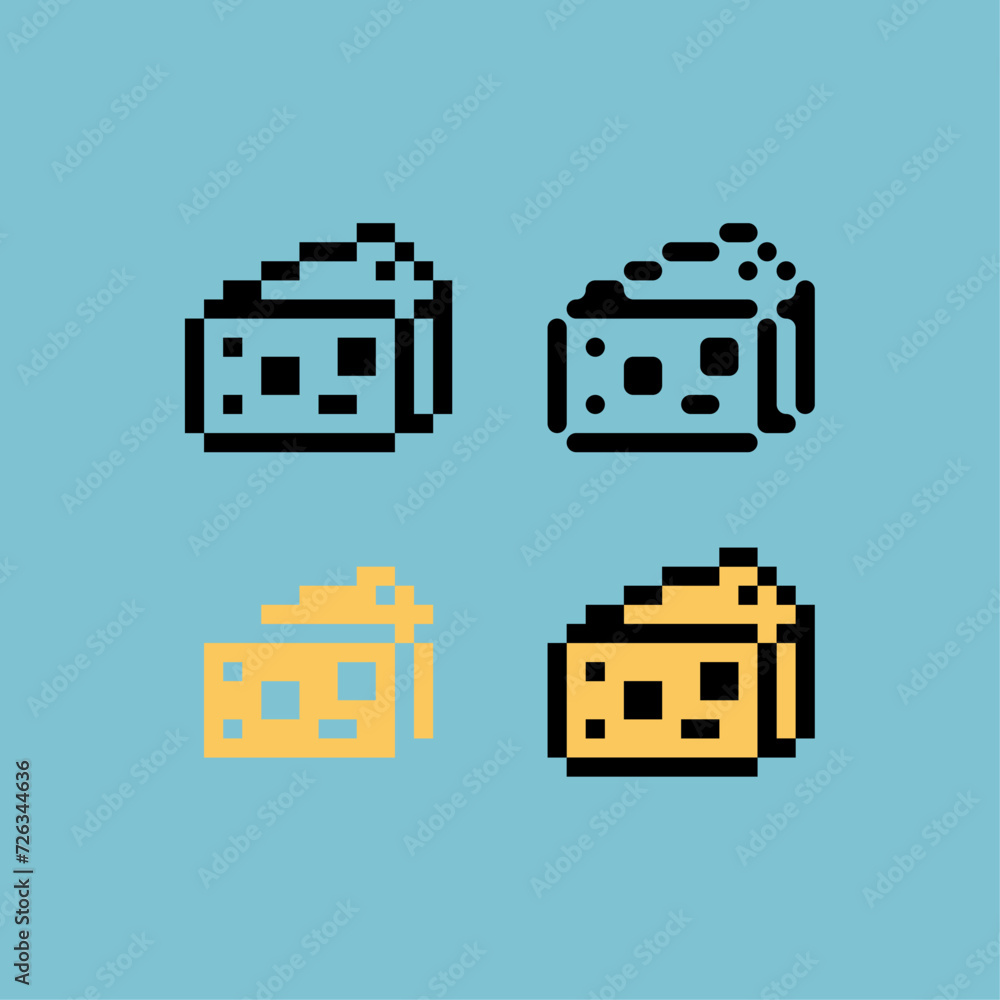 Vetor de Pixel art outline sets icon of cheese variation color. Cheese ...