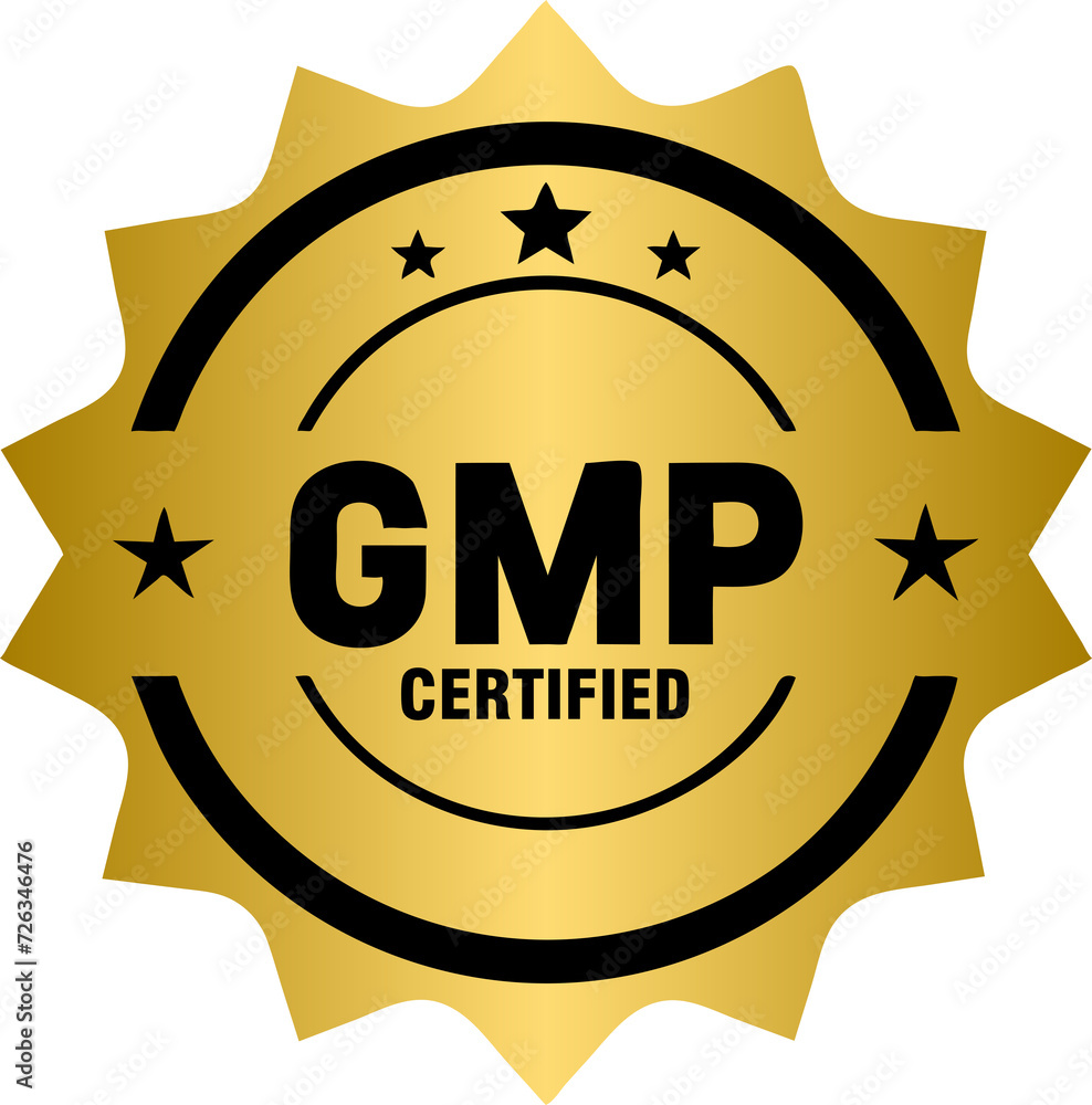 GMP Certified or Good Manufacturing Practice Certified gold badge stamp ...