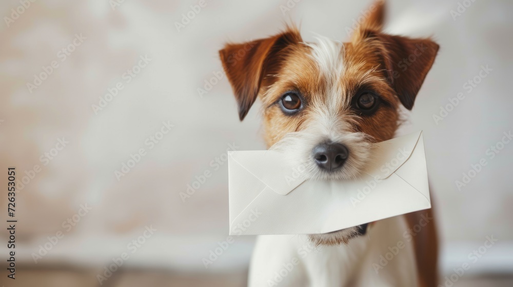 Adorable Dog Delivering Mail Envelope Stock-Foto | Adobe Stock