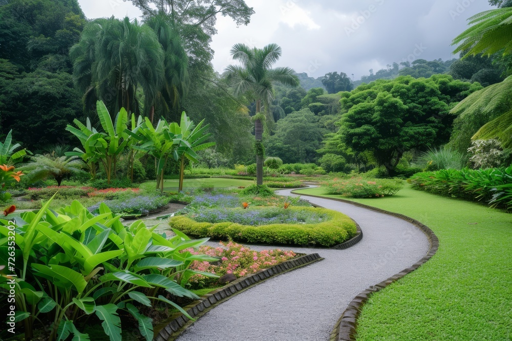 An expansive botanical garden with rare plants, themed gardens, and ...