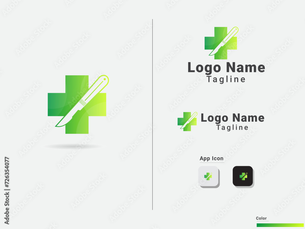 surgical logo with a medical plus icon. surgery department logo ...