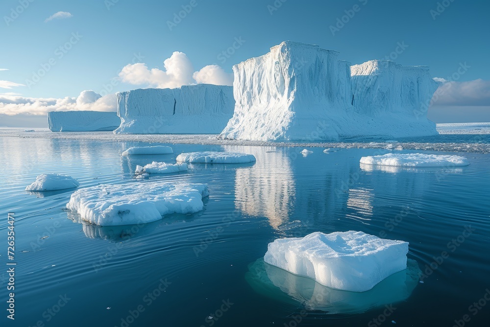 Majestic icebergs float in chilly waters creating a stunning frozen ...