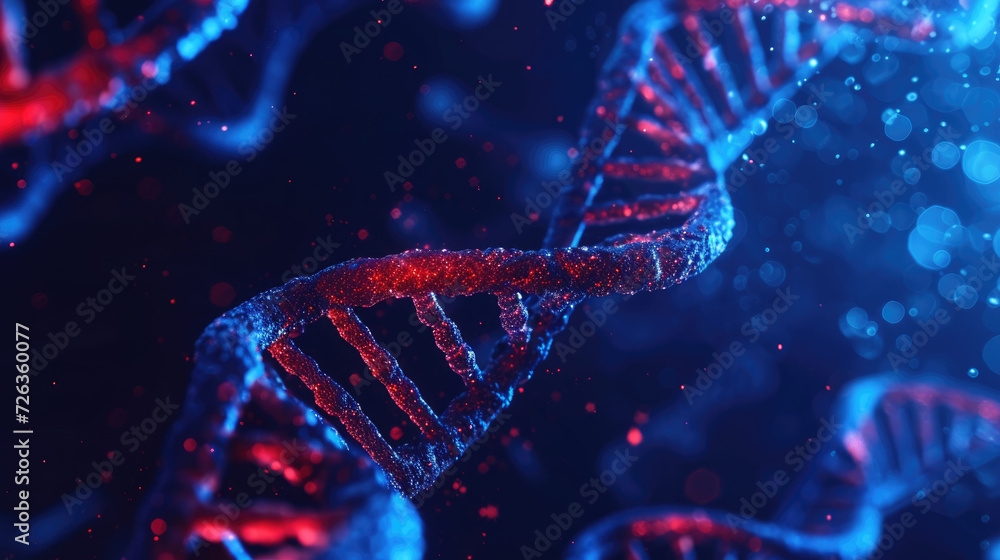 DNA.Digital illustration of a glowing DNA double helix structure in ...