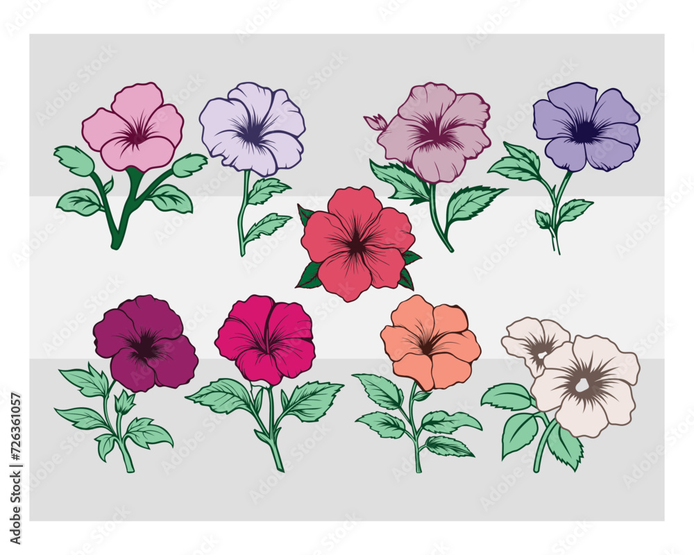 Vetor de Petunia Clipart SVG Bundle, Petunia Silhouette, Petunia Flower ...
