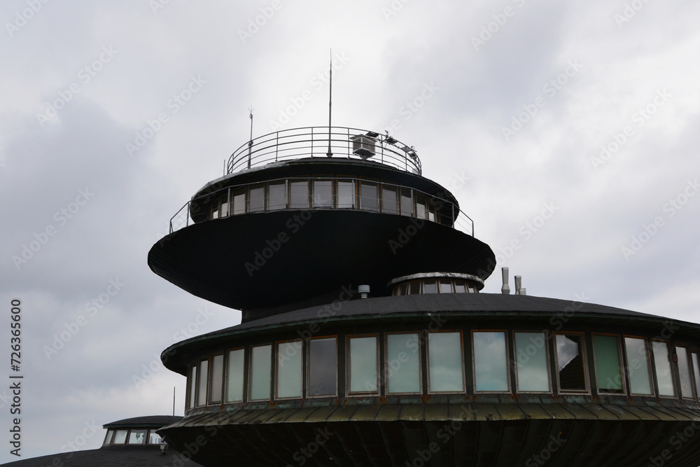 Sniezka, Poland and Czech Republic border. The Polish meteo observatory ...