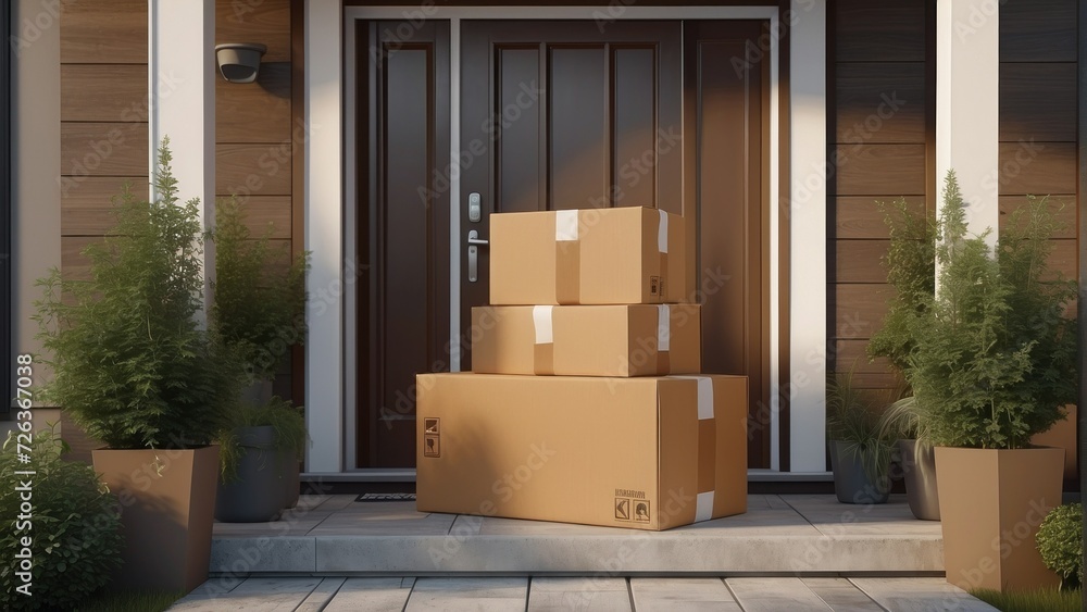 Online shopping delivery service concept. Cardboard parcel box ...