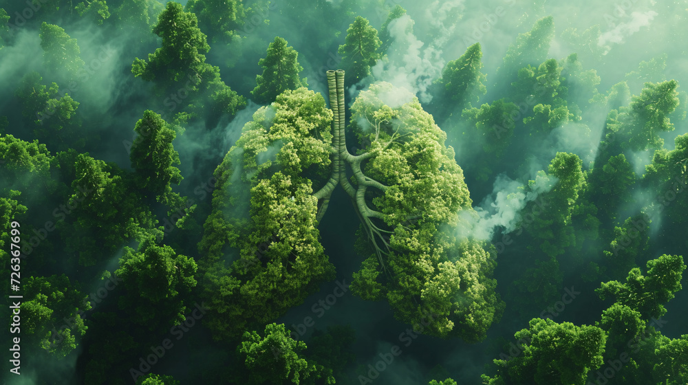 Lung-shaped Tree Formation in Lush Forest Representing Environmental ...