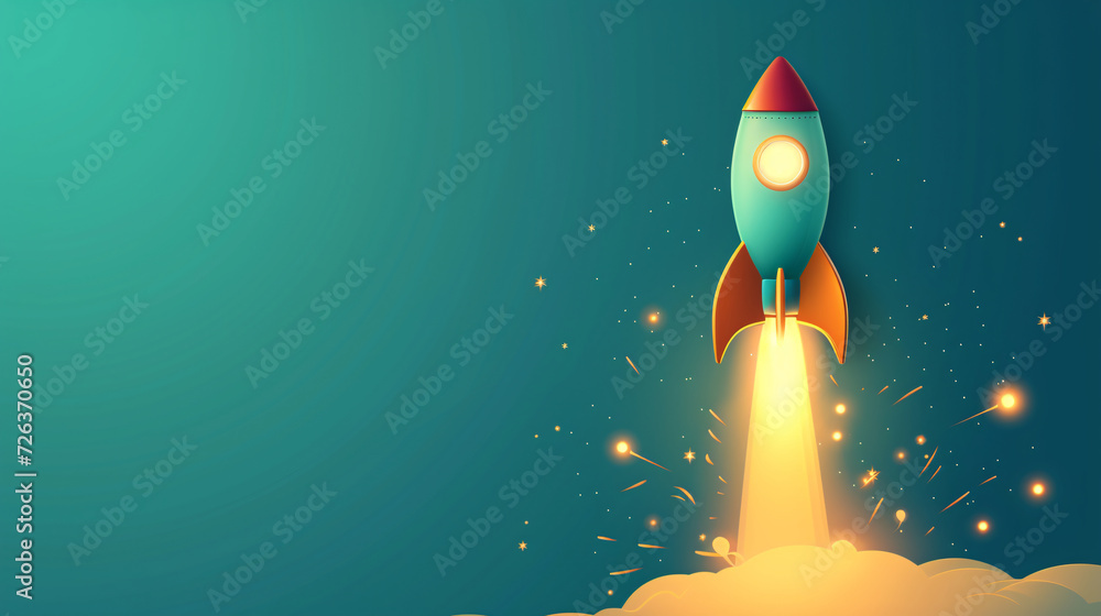 Cartoon Blast Off, Colorful and Playful Rocket Launch Illustration, Embarking on an Adventure ...
