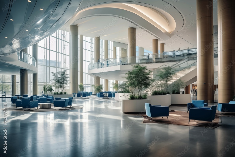 office interior hall business meeting library common room plants ...