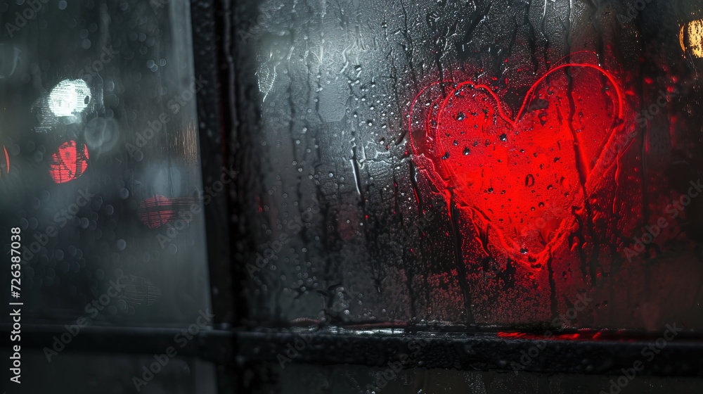 A heart on a fogged window whispers untold stories of love, etched in ...