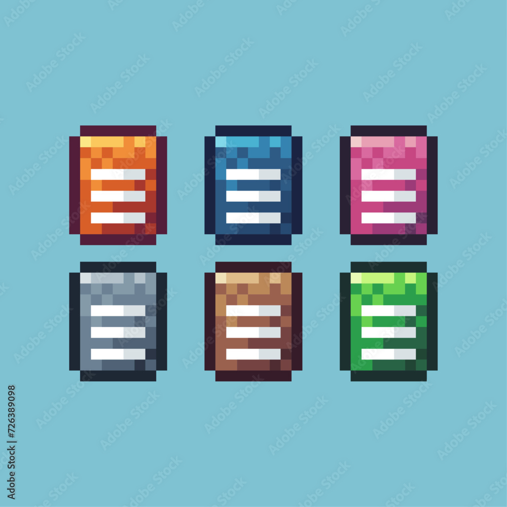 Pixel art sets icon of document icon variation color. Document icon on ...