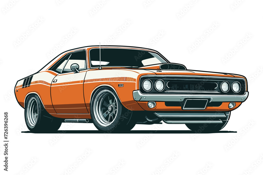Vintage American muscle car vector illustration, classic retro custom ...