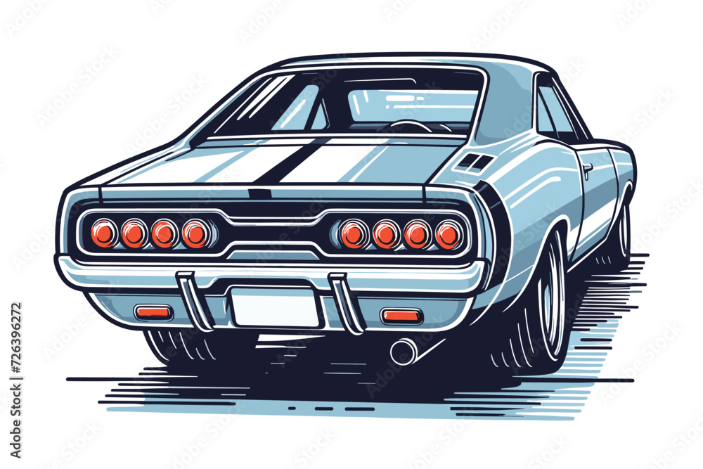 Vintage American muscle car vector illustration, classic retro custom ...